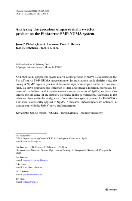 Pdf Analyzing The Execution Of Sparse Matrix Vector Product On The