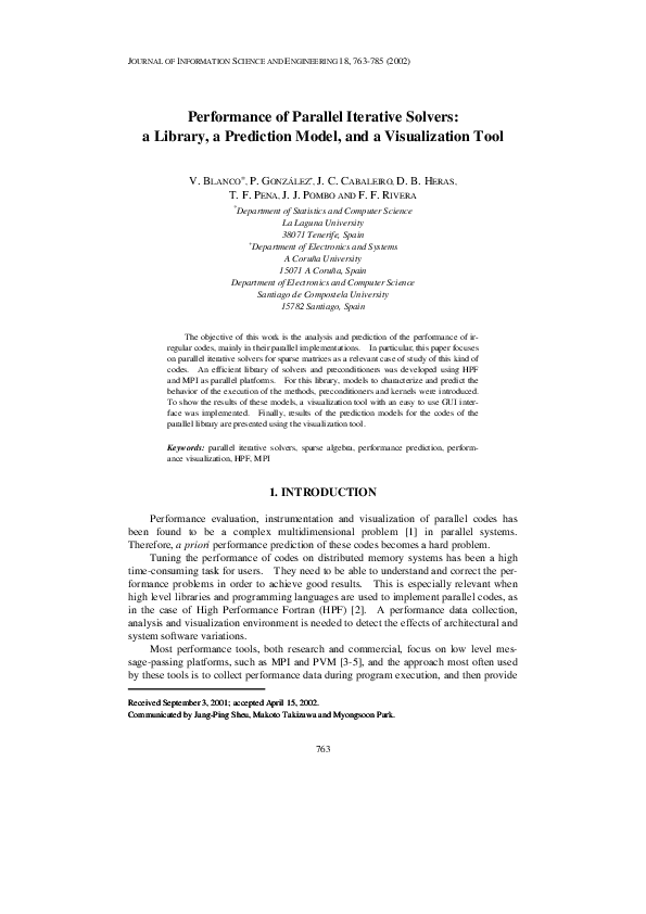 Pdf Performance Of Parallel Iterative Solvers A Library A Prediction Model And A