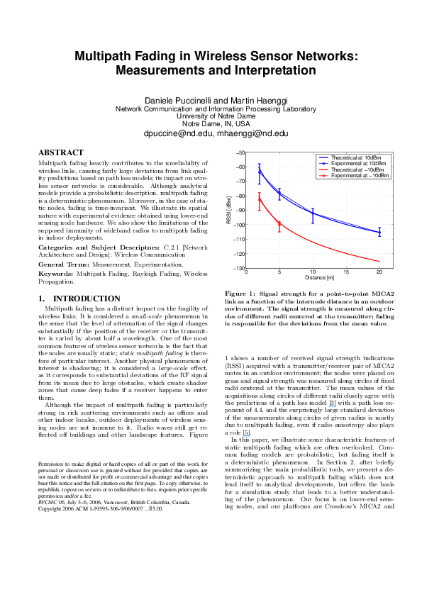(PDF) Multipath fading in wireless sensor networks: measurements and ...