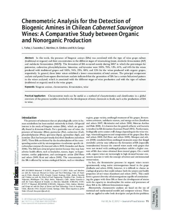 (PDF) Chemometric Analysis for the Detection of Biogenic Amines in Chilean Cabernet Sauvignon ...