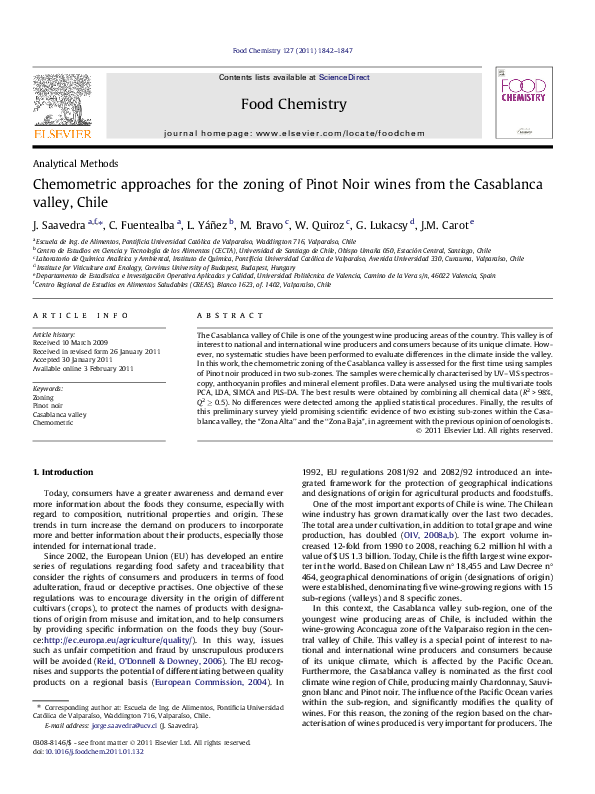 (PDF) Chemometric approaches for the zoning of Pinot Noir wines from the Casablanca valley ...