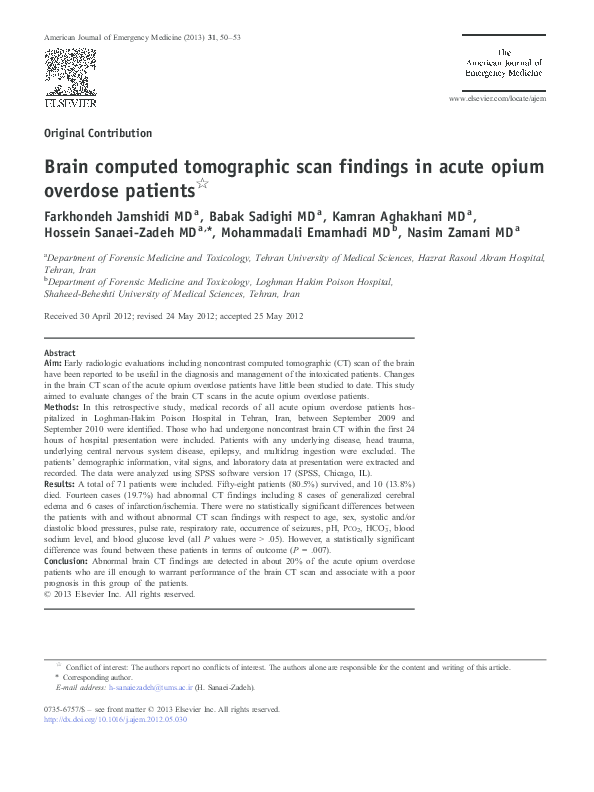 (PDF) Brain computed tomographic scan findings in acute opium overdose ...