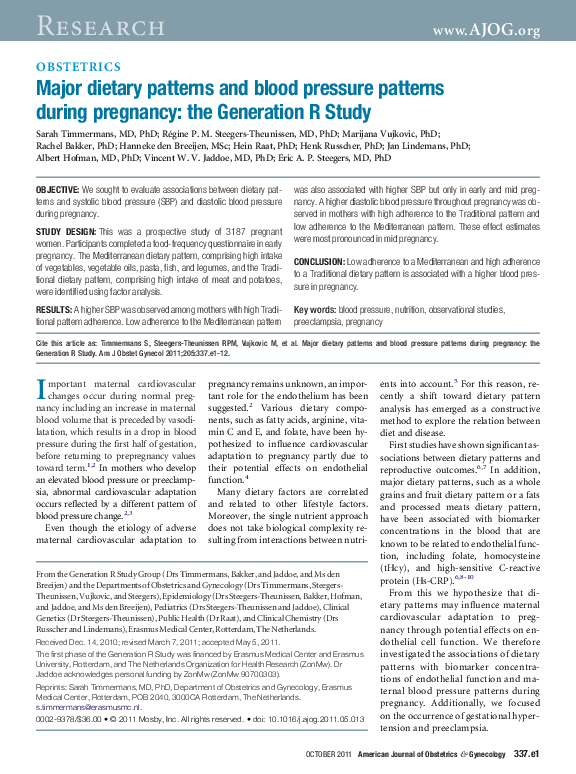 (PDF) Major dietary patterns and blood pressure patterns during ...