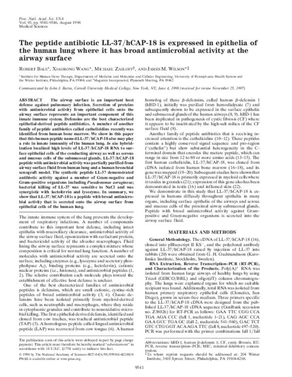 (PDF) The Peptide Antibiotic LL37/hCAP-18 is Expressed in Epithelia of ...