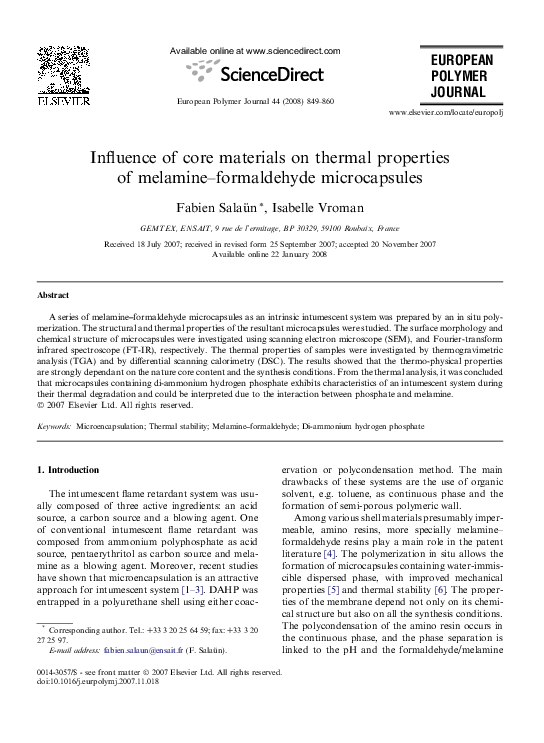 (PDF) Influence of core materials on thermal properties of melamine ...