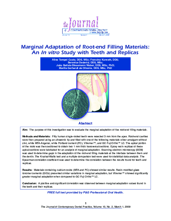 (PDF) Marginal Adaptation of Root-end Filling Materials: An In vitro ...