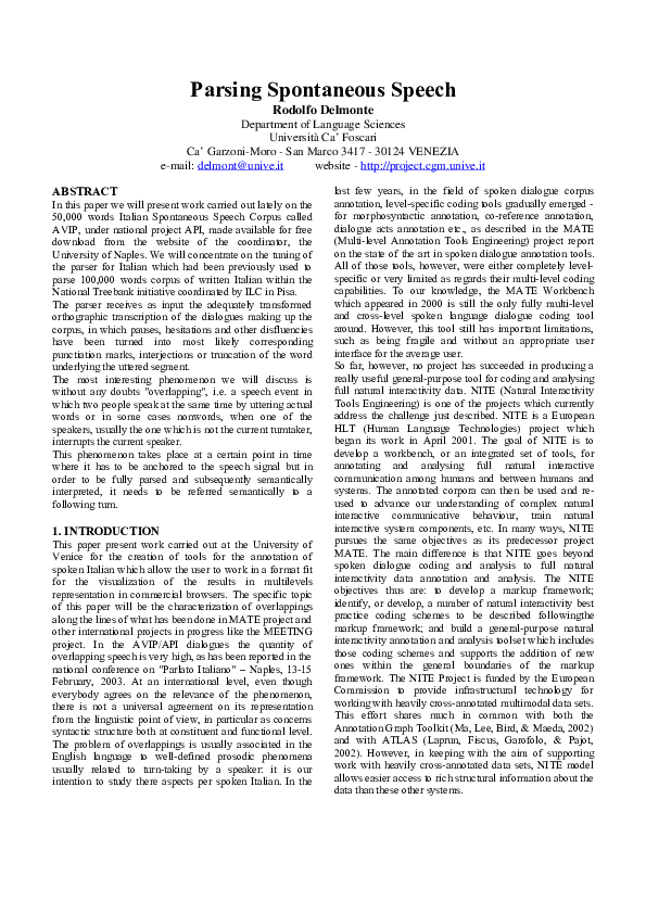 Pdf Parsing Spontaneous Speech