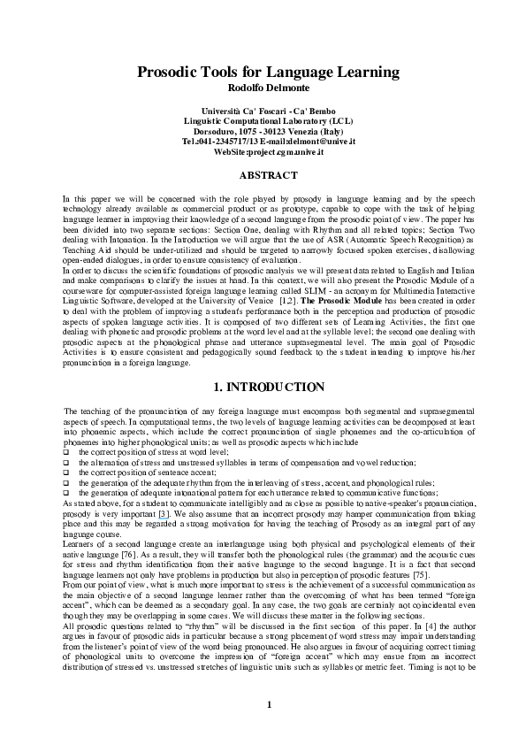 (PDF) Prosodic tools for language learning