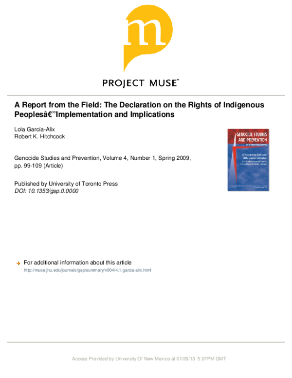 (PDF) A Report from the Field: The Declaration on the Rights of ...