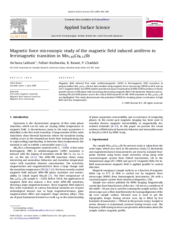 (PDF) Magnetic force microscopic study of the magnetic field induced antiferro to ferrimagnetic ...
