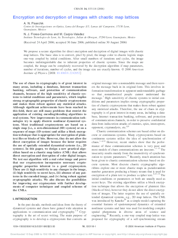 Pdf Encryption And Decryption Of Images With Chaotic Map Lattices