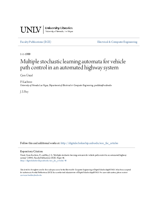Pdf Multiple Stochastic Learning Automata For Vehicle Path Control In