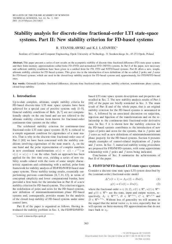 (PDF) Stability analysis for discrete-time fractional-order LTI state-space systems. Part II ...