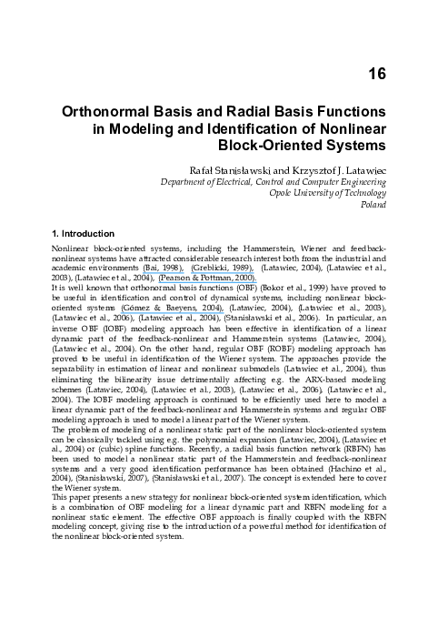 Pdf Orthonormal Basis And Radial Basis Functions In Modeling And