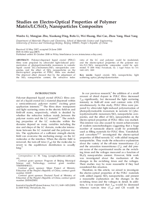 (PDF) Studies on electro-optical properties of polymer matrix/LC/SiO 2 ...