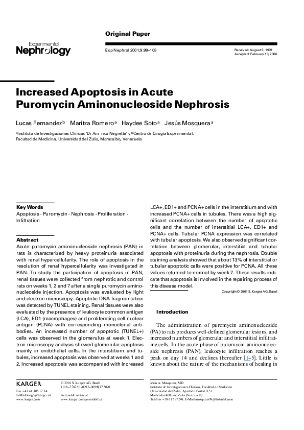 (PDF) Increased Apoptosis in Acute Puromycin Aminonucleoside Nephrosis