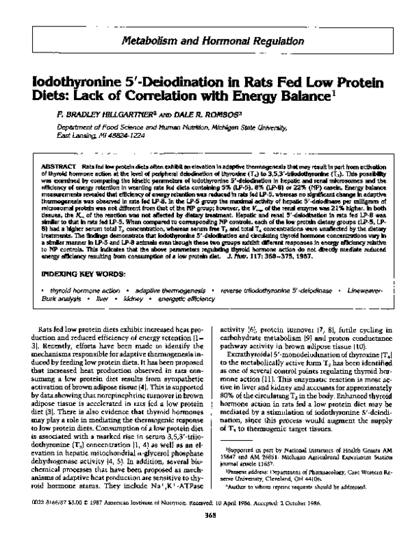 (PDF) Iodothyronine 5'-deiodination in rats fed low protein diets: lack ...