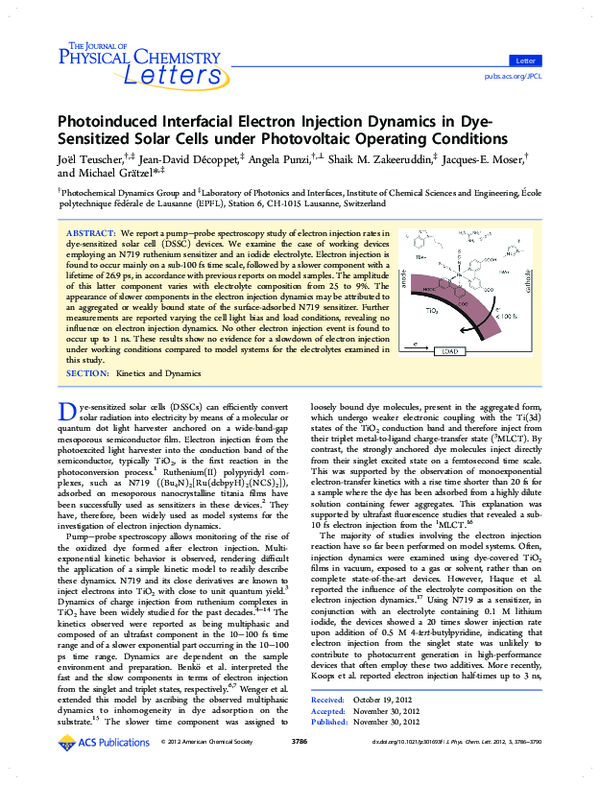 Pdf Photoinduced Interfacial Electron Injection Dynamics In Dye