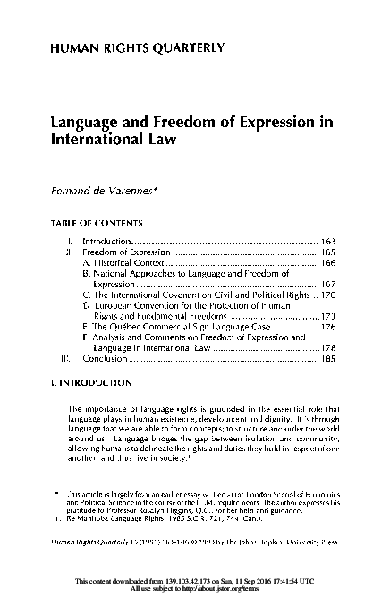 (PDF) Language and freedom of expression in international law