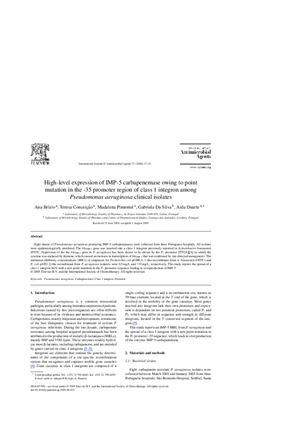 (PDF) High-level expression of IMP5 carbapenemase owing to point ...