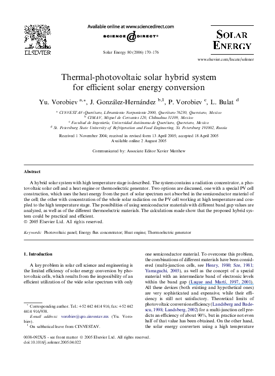 (PDF) Thermal-photovoltaic solar hybrid system for efficient solar ...