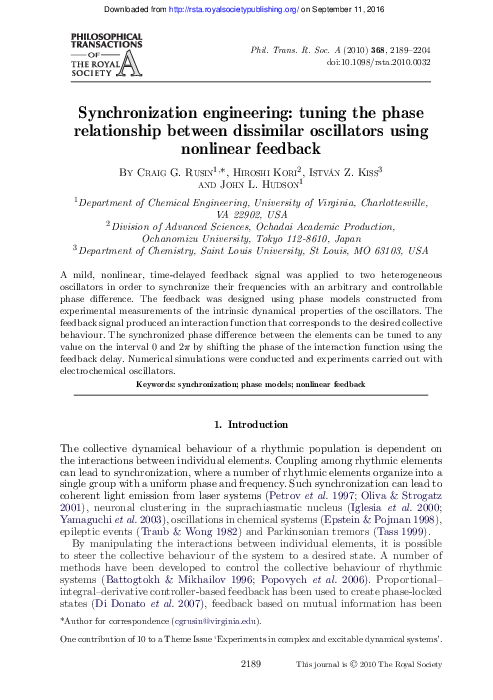 (PDF) Synchronization engineering: tuning the phase relationship ...