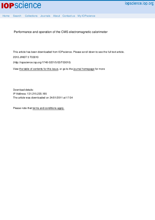 Pdf Performance And Operation Of The Cms Electromagnetic Calorimeter