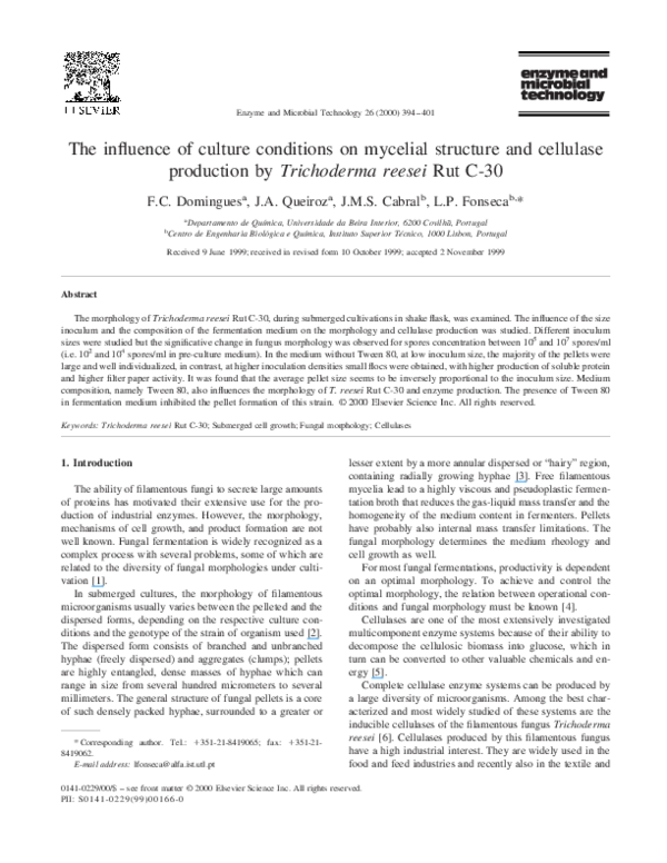 (PDF) The influence of culture conditions on mycelial structure and cellulase production by ...