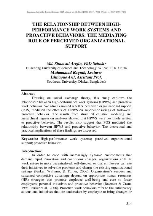 (PDF) The Relationship Between High-Performance Work Systems and Proactive Behaviors: The ...