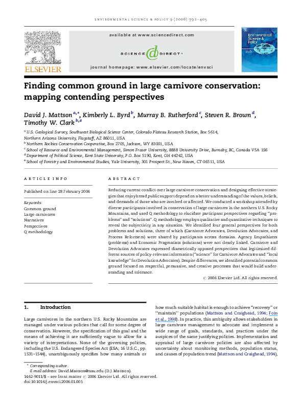 (PDF) Finding common ground in large carnivore conservation: mapping contending perspectives