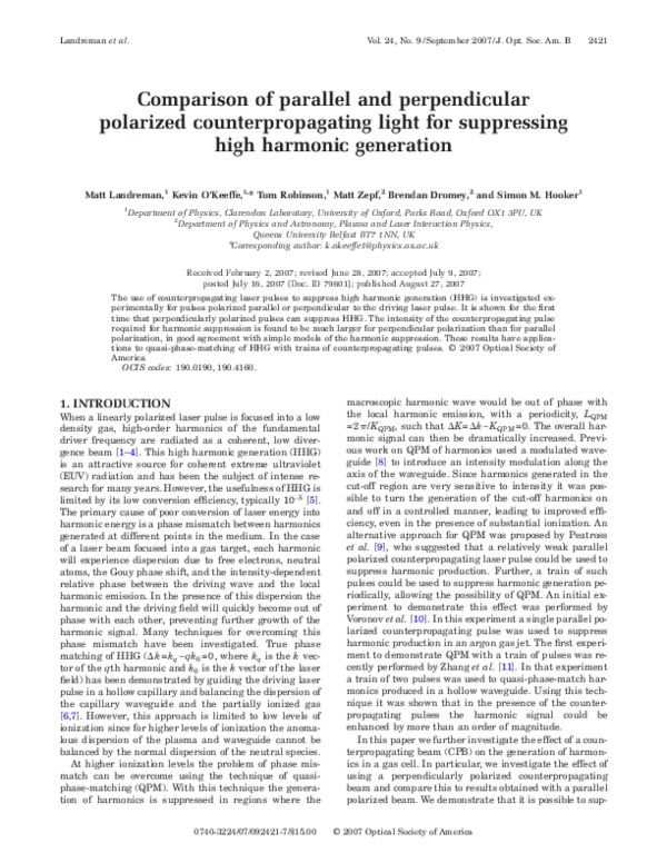 (PDF) Comparison of Parallel and Perpendicular Polarized Counterpropagating Light for Quasi ...