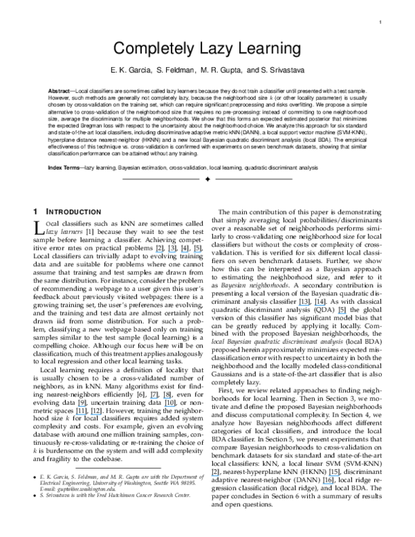 (PDF) Completely Lazy Learning