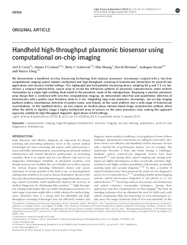(PDF) Handheld high-throughput plasmonic biosensor using computational ... (PDF) Handheld high-throughput plasmonic biosensor using computational ...