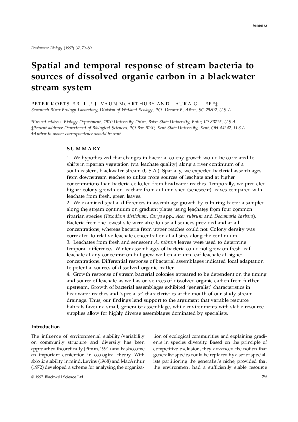(PDF) Spatial and temporal response of stream bacteria to sources of dissolved organic carbon in ...