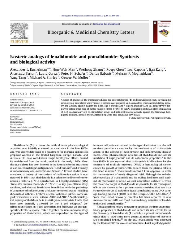 (PDF) Isosteric analogs of lenalidomide and pomalidomide: Synthesis and ...