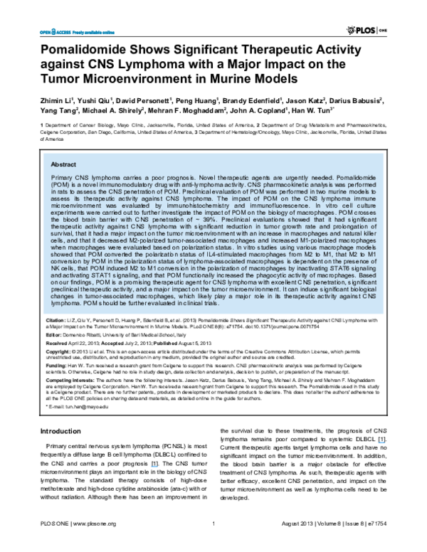 (PDF) Pomalidomide Shows Significant Therapeutic Activity against CNS ...