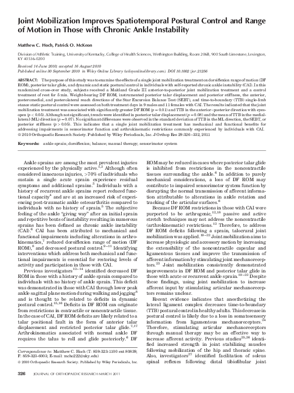 Pdf Joint Mobilization Improves Spatiotemporal Postural Control And Range Of Motion In Those