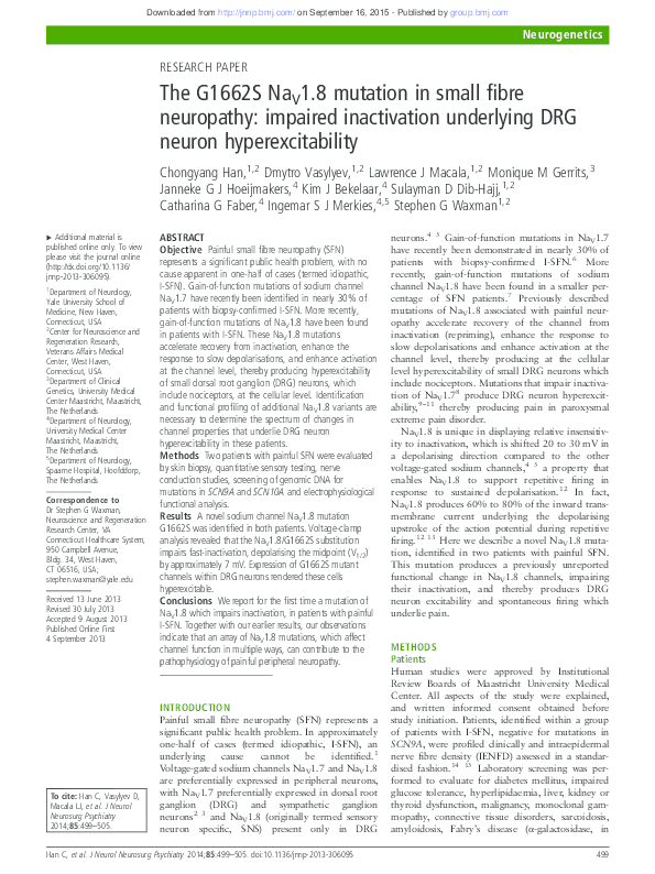 (PDF) The G1662S NaV1.8 mutation in small fibre neuropathy: impaired ...