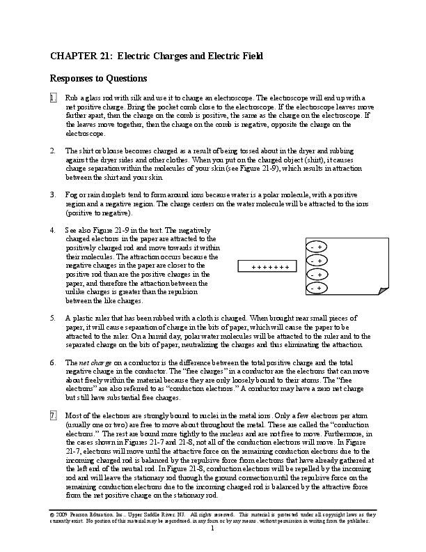 (PDF) CHAPTER 21: Electric Charges and Electric Field Responses to ...
