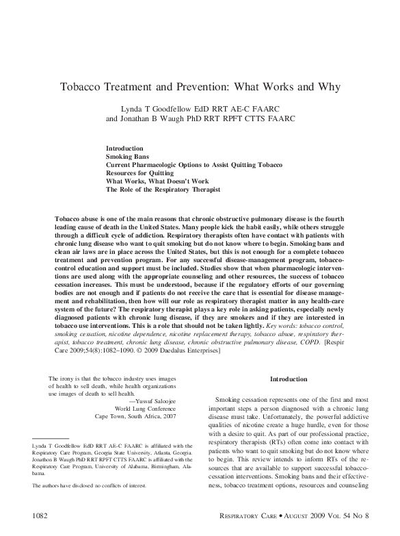 (PDF) Tobacco Treatment and Prevention: What Works and Why | Lynda ...