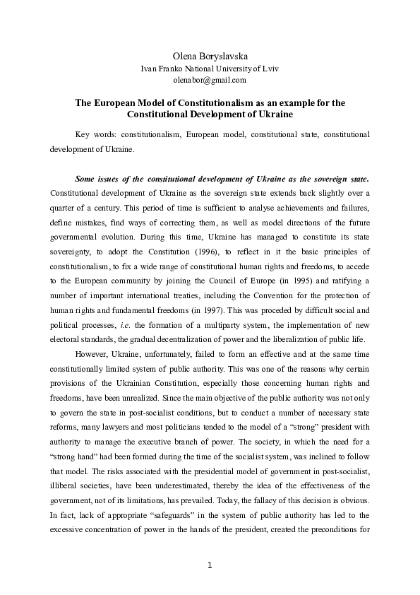 (DOC) The European Model of Constitutionalism as an example for the ...