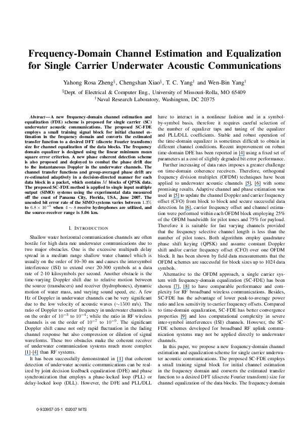 (PDF) Frequency-Domain Channel Estimation and Equalization for Broadband Wireless Communications