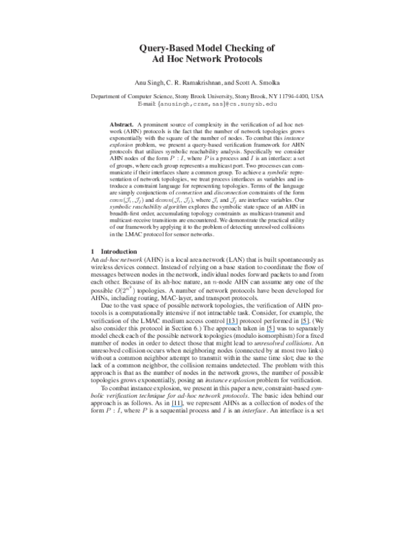 Pdf Query Based Model Checking Of Ad Hoc Network Protocols