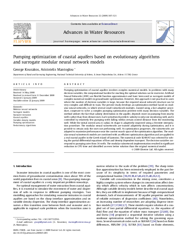 (PDF) Pumping optimization of coastal aquifers based on evolutionary algorithms and surrogate ...