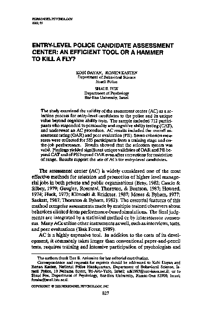 (PDF) Entry-Level Police Candidate Assessment Center: An Efficient Tool ...