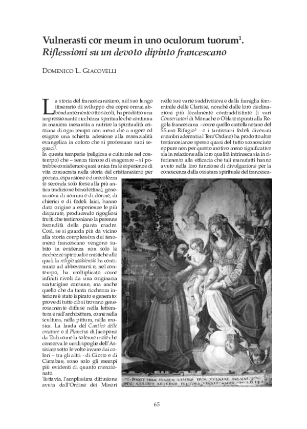 Vulnerasti cor meum in uno oculorum tuorum. Riflessioni su un devoto ...