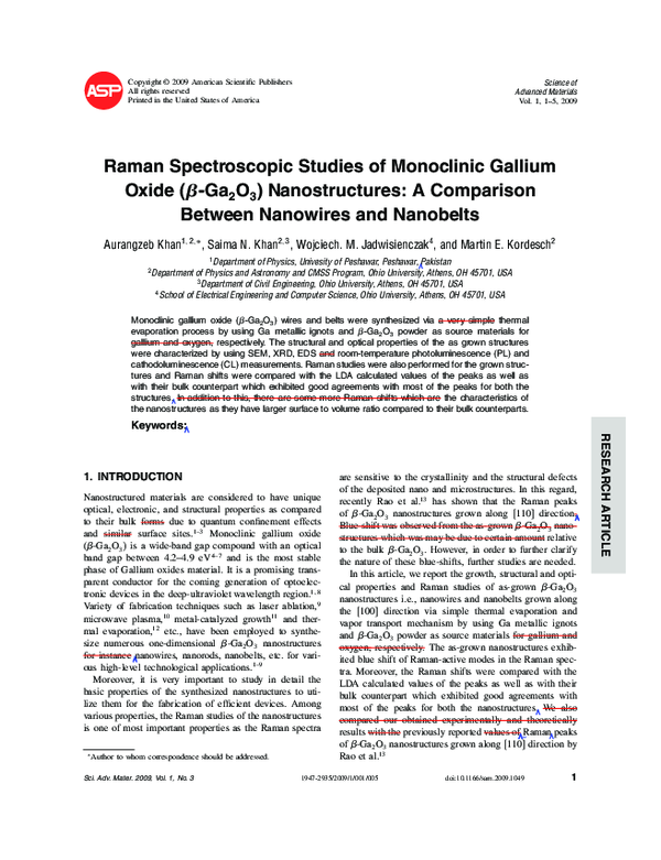 (PDF) Raman spectroscopic studies of monoclinic Gallium Oxide (beta ...