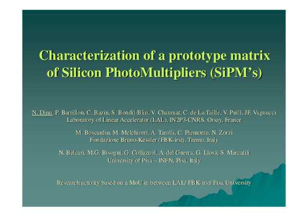 (PDF) Characterization of a prototype matrix of Silicon PhotoMultipliers | M. Melchiorri ...