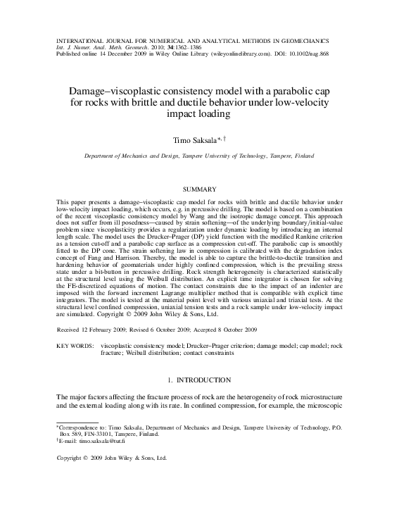 (PDF) Damage-viscoplastic consistency model with a parabolic cap for rocks with brittle and ...