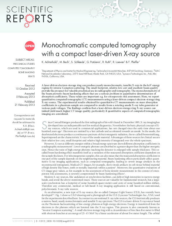(PDF) Monochromatic computed tomography with a compact laser-driven X-ray source